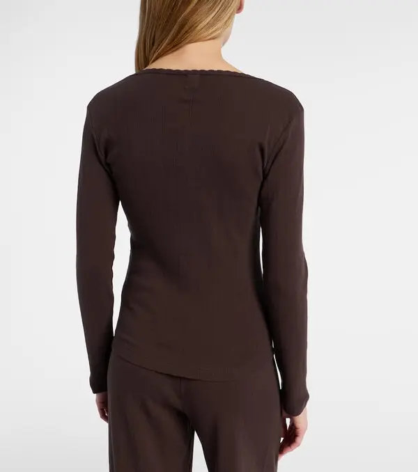 LESET Pointelle Cotton T-shirt - Brown