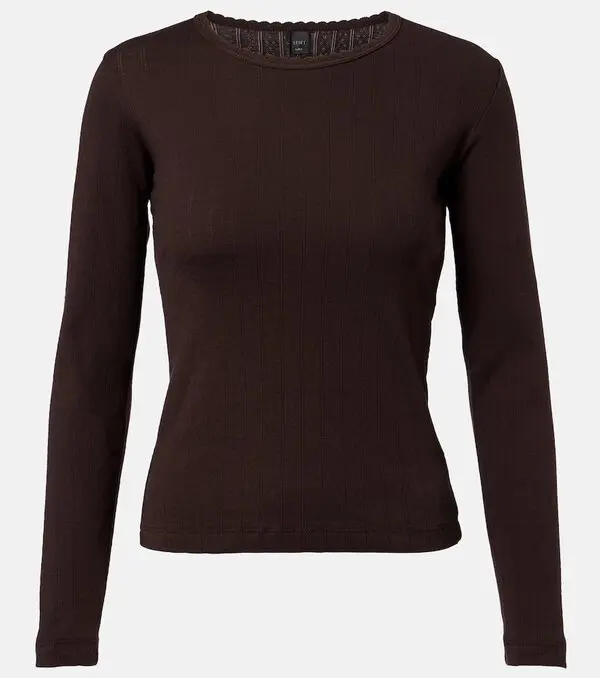 LESET Pointelle Cotton T-shirt - Brown