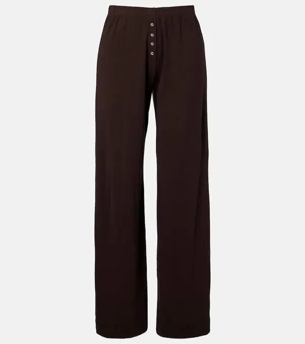 LESET Pointelle Cotton Wide-leg Pants - Brown