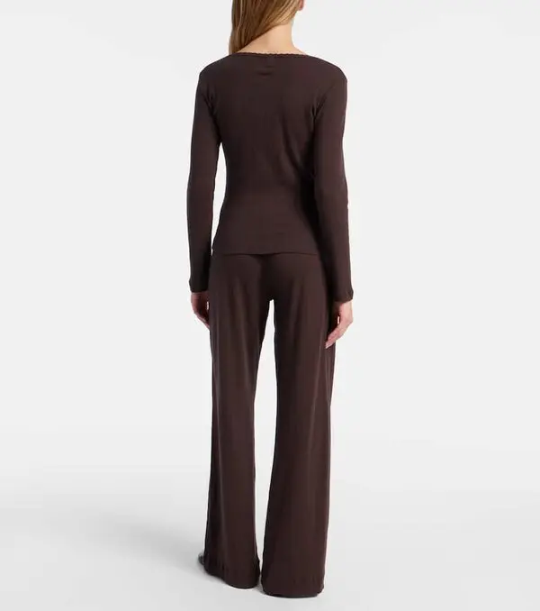 LESET Pointelle Cotton Wide-leg Pants - Brown