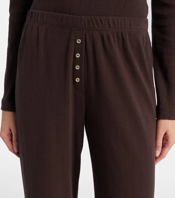 LESET Pointelle Cotton Wide-leg Pants - Brown