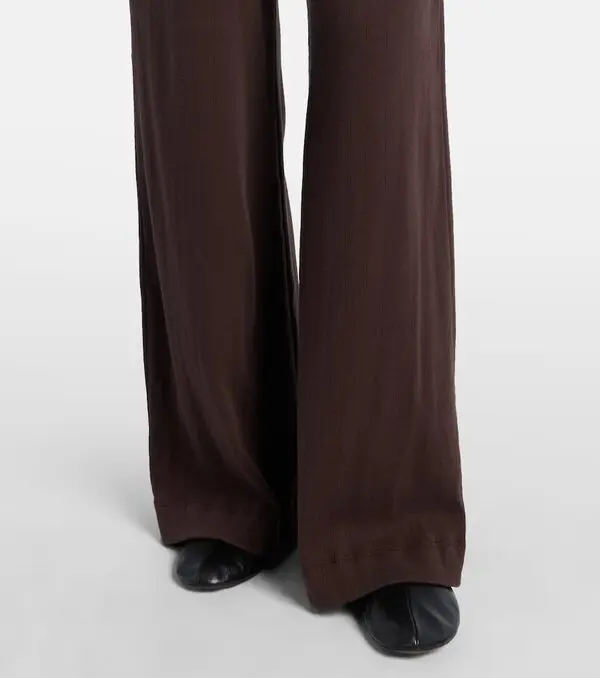 LESET Pointelle Cotton Wide-leg Pants - Brown