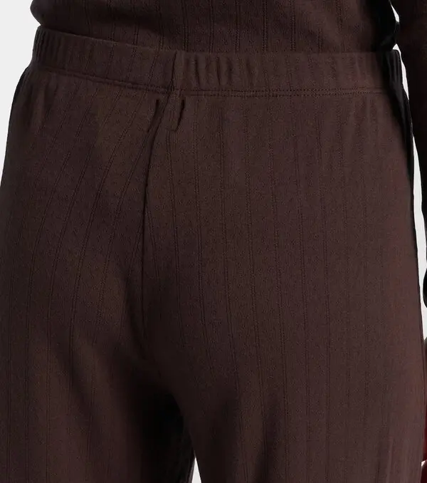 LESET Pointelle Cotton Wide-leg Pants - Brown