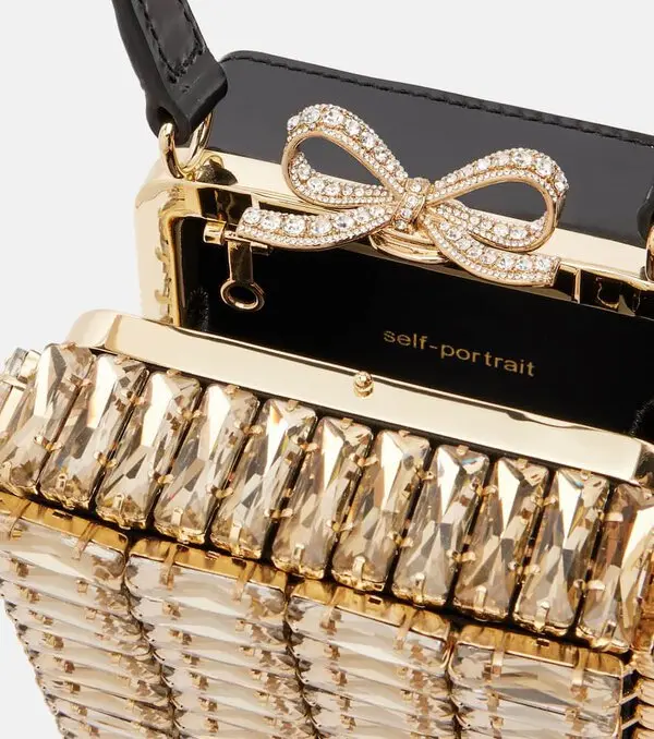 SELF-PORTRAIT Crystal-embellished Box Bag - Black