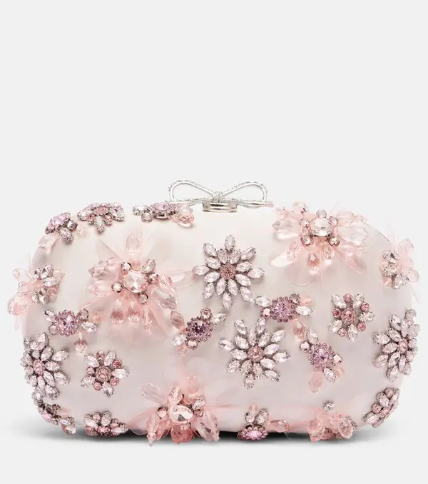 SELF-PORTRAIT Crystal-embellished Floral Satin Clutch