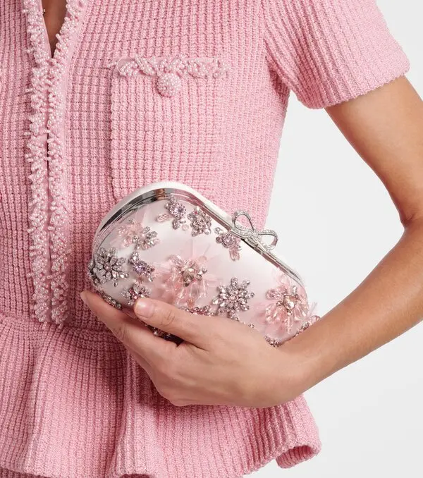SELF-PORTRAIT Crystal-embellished Floral Satin Clutch