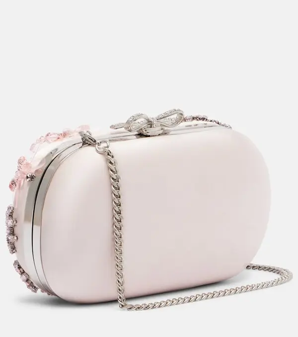 SELF-PORTRAIT Crystal-embellished Floral Satin Clutch