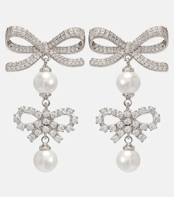 SELF-PORTRAIT Bow-detail Faux Pearl Earrings - Silver