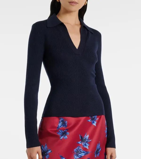 EMILIA WICKSTEAD Austin Ribbed-knit Wool Polo Sweater