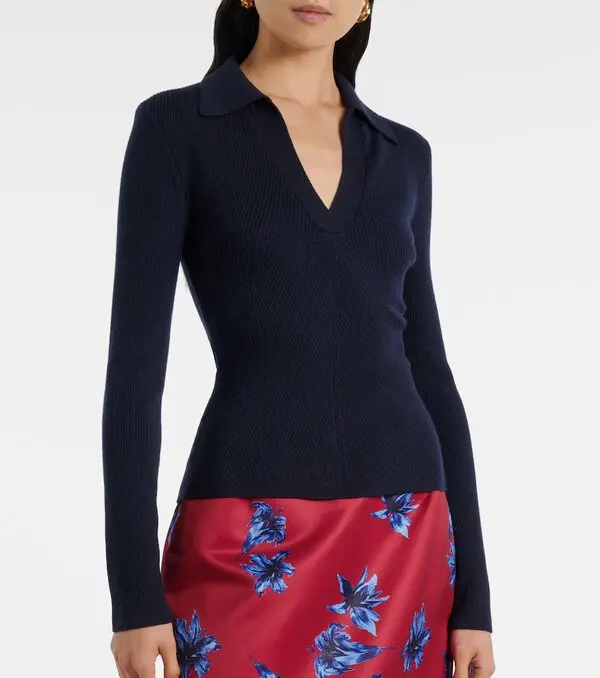 EMILIA WICKSTEAD Austin Ribbed-knit Wool Polo Sweater