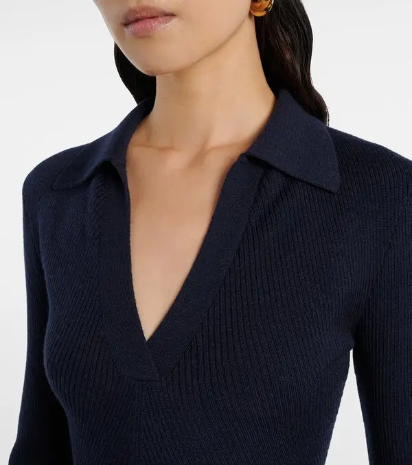 EMILIA WICKSTEAD Austin Ribbed-knit Wool Polo Sweater