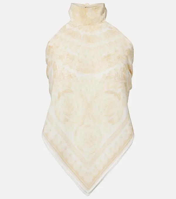 Versace Printed Halterneck Georgette Top - Gold