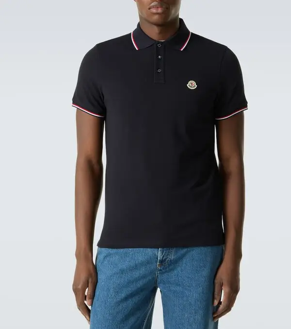 Moncler Permanent Cotton Jersey Polo Shirt - Blue