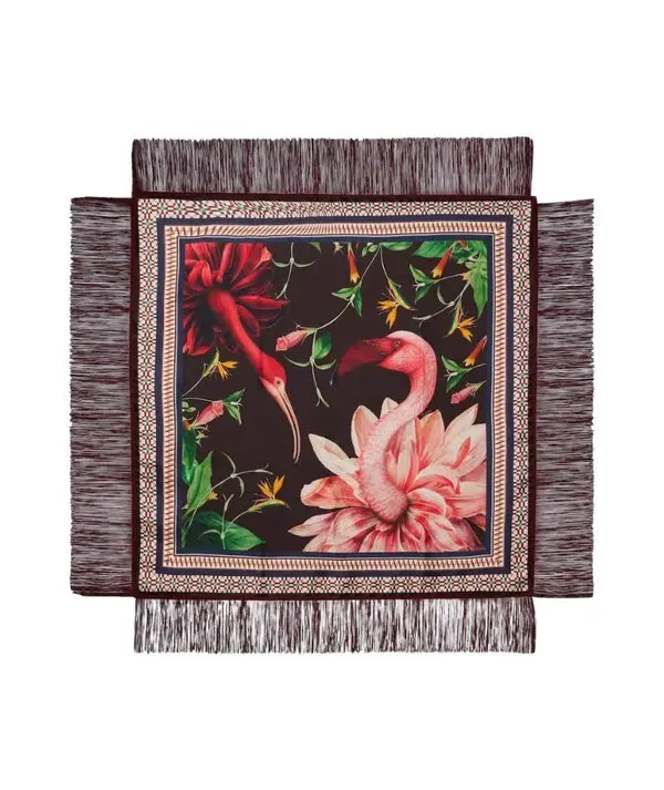 La DoubleJ Fringed Printed Silk Twill Scarf - Multicoloured