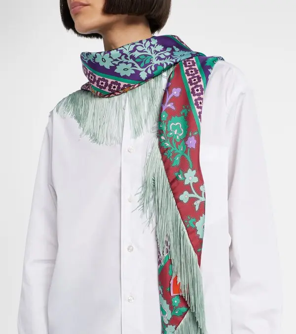 La DoubleJ Fringed Printed Silk Twill Scarf - Multicoloured