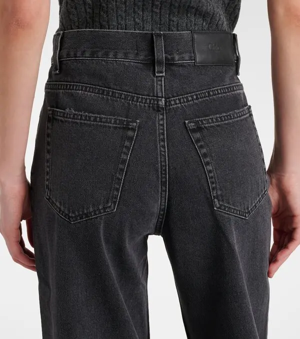 Chloé Cropped High-rise Wide-leg Jeans - Black