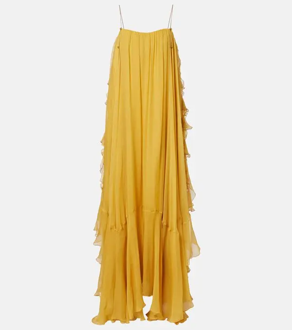 Chloé Ruffled Silk Muslin Gown - Yellow