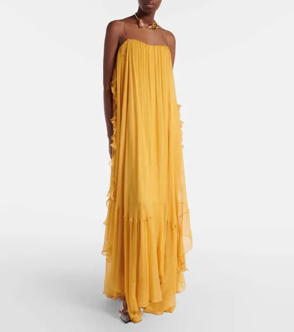 Chloé Ruffled Silk Muslin Gown - Yellow