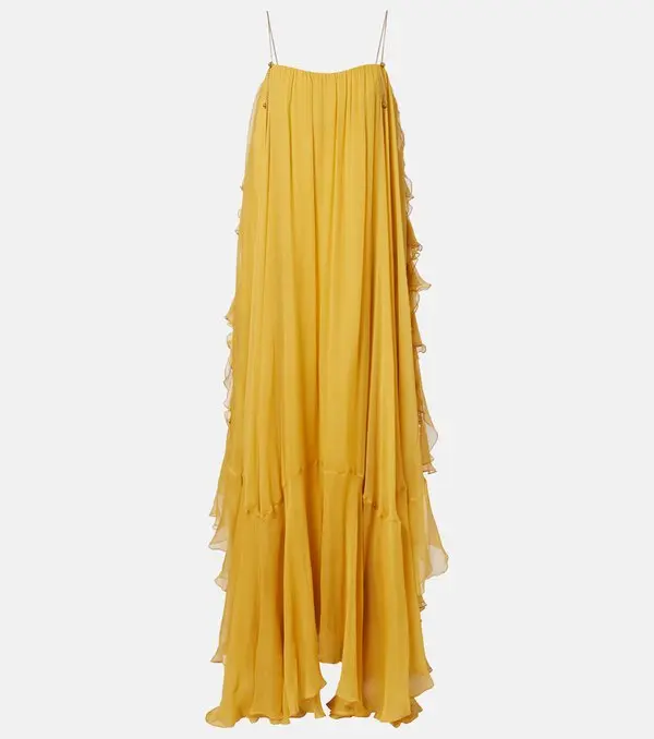 Chloé Ruffled Silk Muslin Gown - Yellow