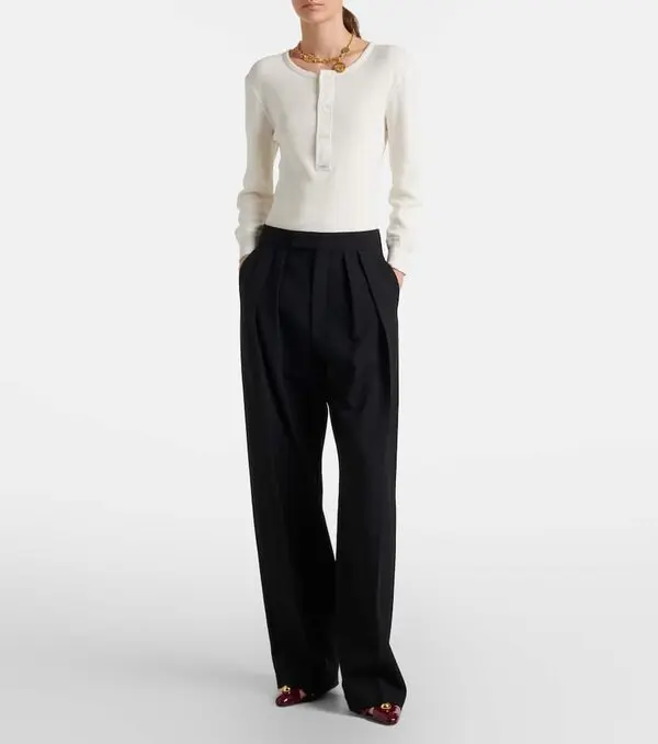 Chloé Pleated High-rise Wide-leg Pants - Black