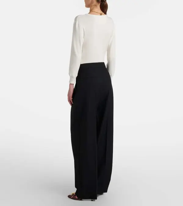 Chloé Pleated High-rise Wide-leg Pants - Black