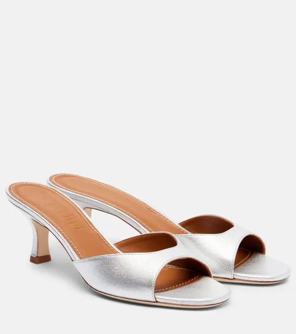 Staud Brigitte Leather Mules - Silver