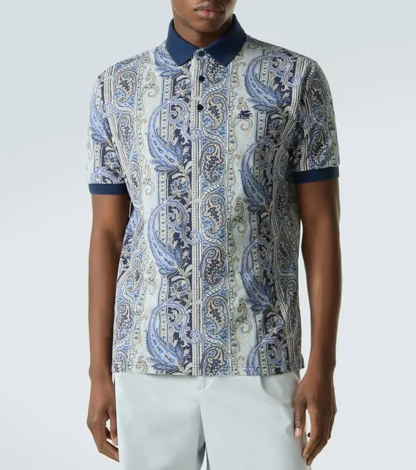 Etro Paisley Cotton Polo Shirt - Blue