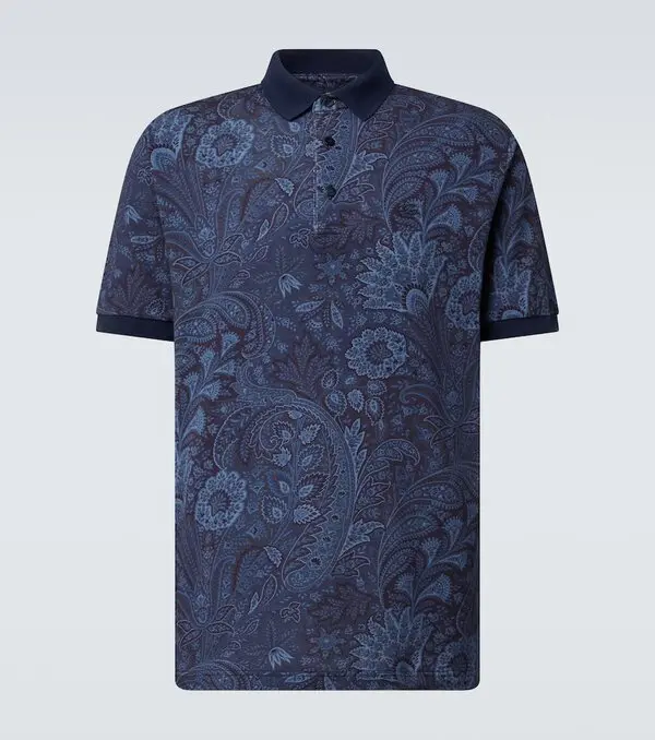 Etro Paisley Cotton Polo Shirt - Blue
