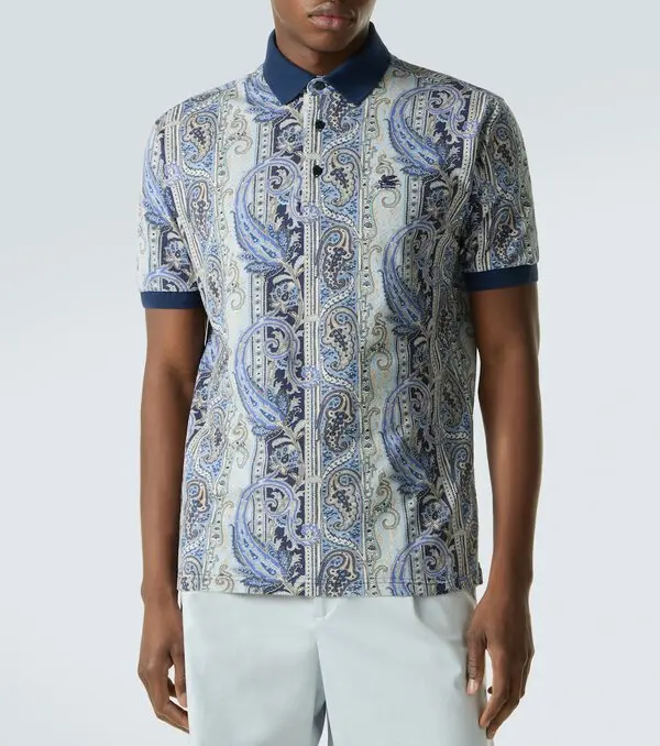 Etro Paisley Cotton Polo Shirt - Blue