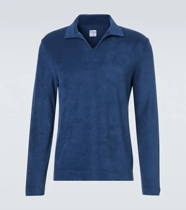 Fedeli Cotton Terry Polo Sweater - Blue