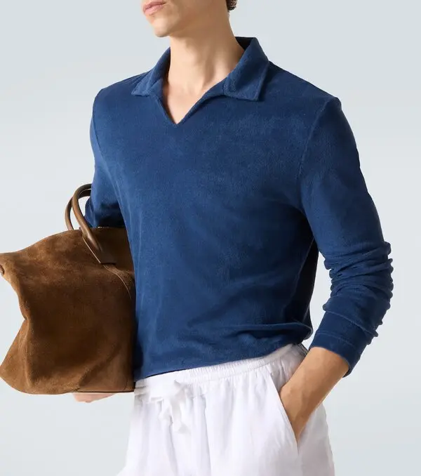 Fedeli Cotton Terry Polo Sweater - Blue