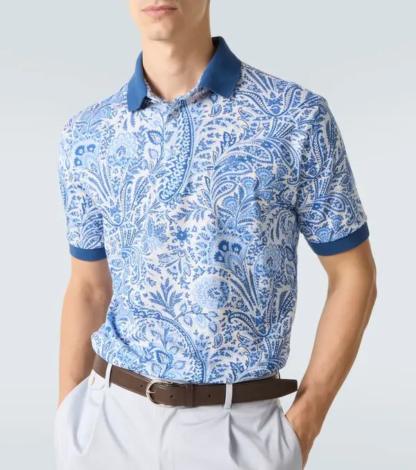 Etro Paisley Cotton Polo Shirt - Blue