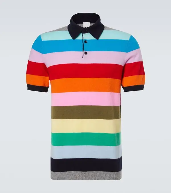 ALLUDE Striped Cashmere Polo Sweater