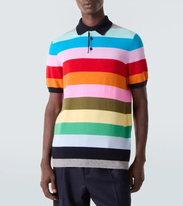ALLUDE Striped Cashmere Polo Sweater