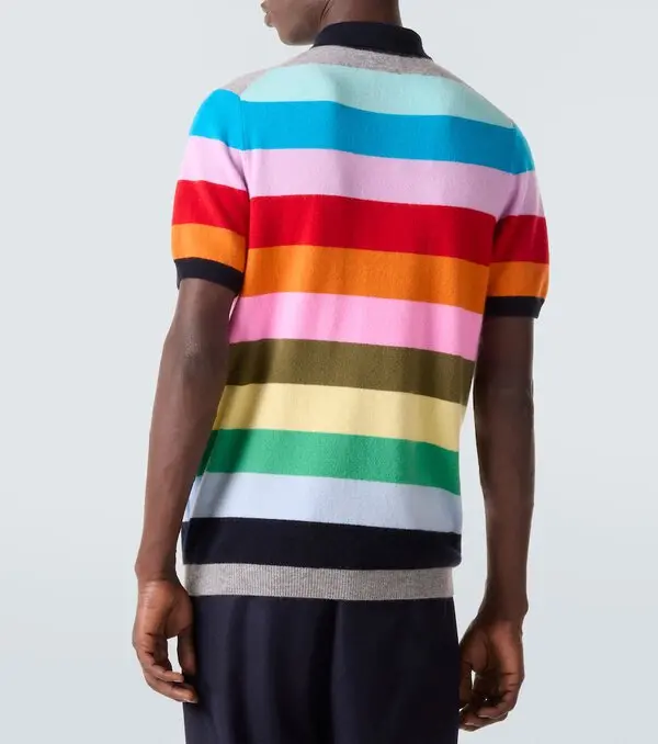 ALLUDE Striped Cashmere Polo Sweater