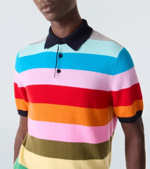 ALLUDE Striped Cashmere Polo Sweater