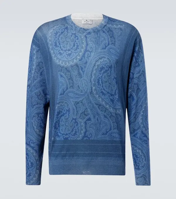 Etro Paisley Silk And Cashmere Crew Neck Sweater - Blue