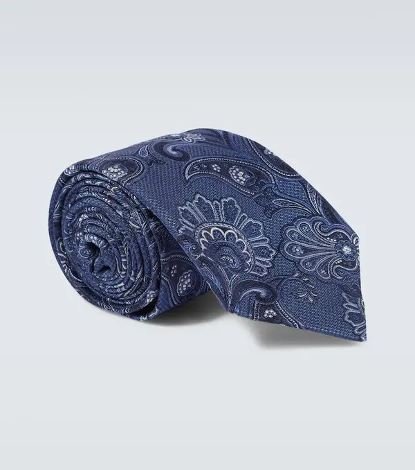Etro Paisley Silk Jacquard Neck Tie - Blue