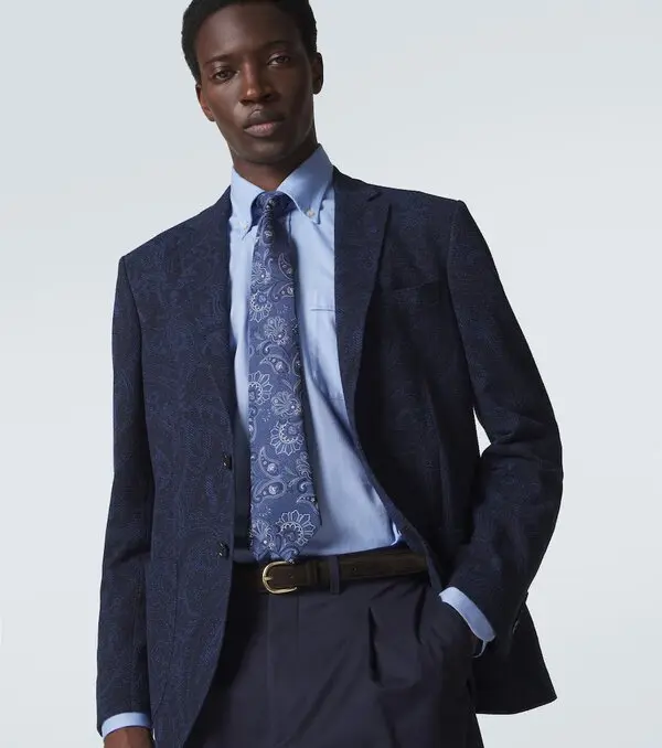 Etro Paisley Silk Jacquard Neck Tie - Blue