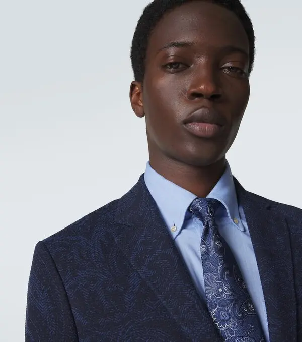Etro Paisley Silk Jacquard Neck Tie - Blue