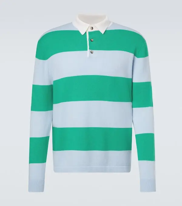 ALLUDE Striped Wool And Cashmere Polo Sweater - Blue