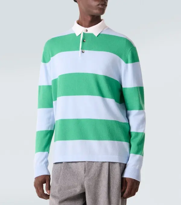 ALLUDE Striped Wool And Cashmere Polo Sweater - Blue