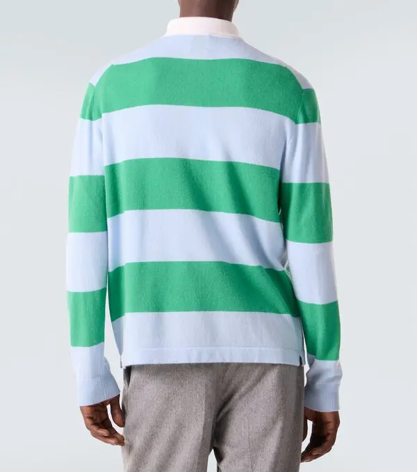 ALLUDE Striped Wool And Cashmere Polo Sweater - Blue