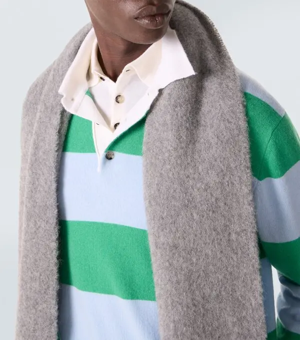 ALLUDE Striped Wool And Cashmere Polo Sweater - Blue