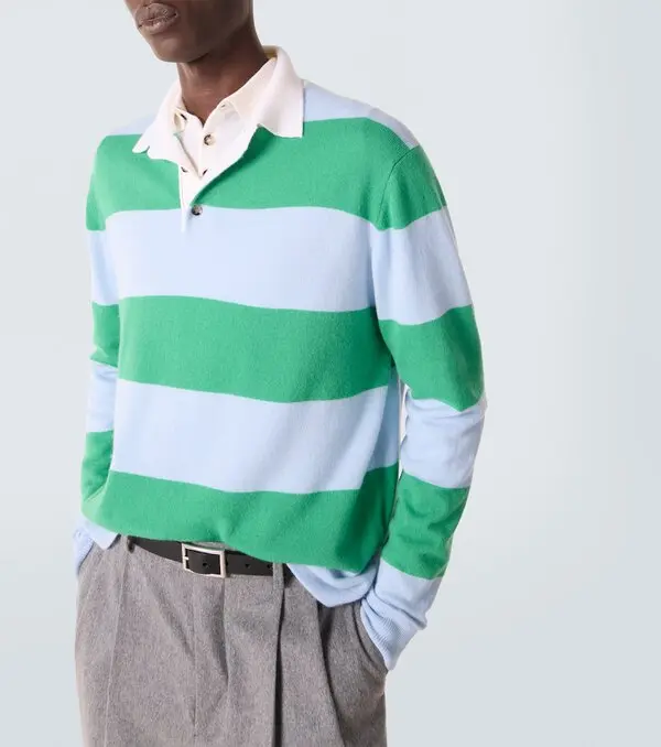 ALLUDE Striped Wool And Cashmere Polo Sweater - Blue