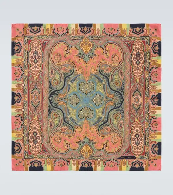 Etro Printed Silk Pocket Square - Orange