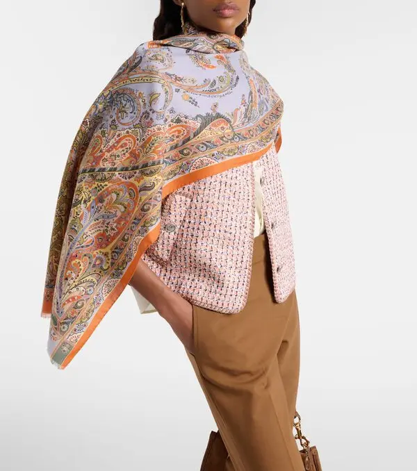Etro Floral Wool And Silk Scarf - Multicoloured
