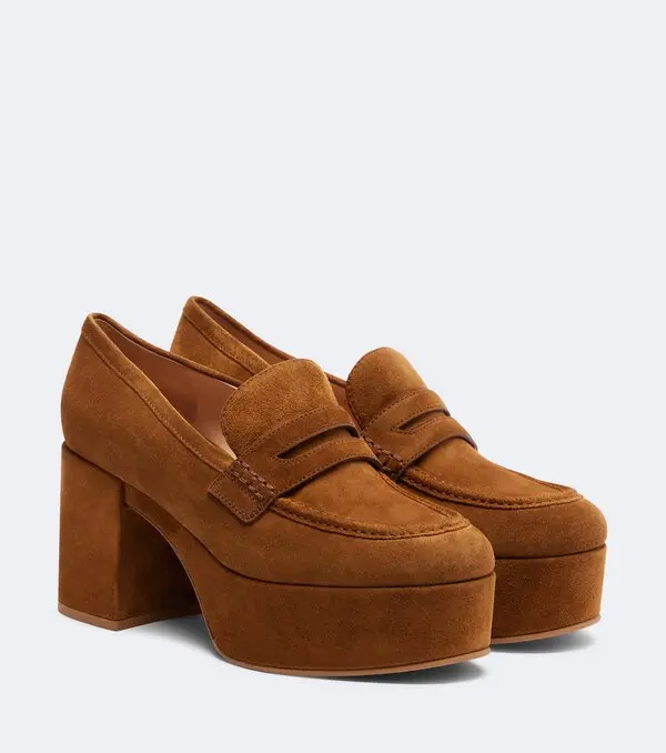 GIANVITO ROSSI Jenna Suede Loafer Pumps - Brown