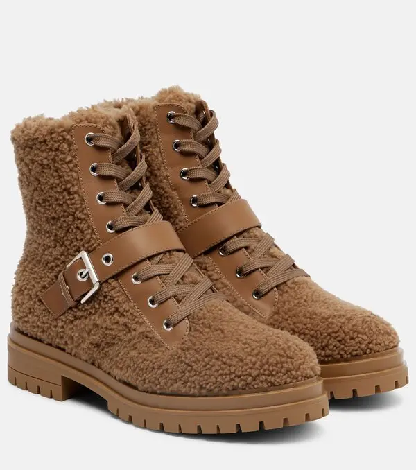 GIANVITO ROSSI Chamonix Shearling Lace-up Boots - Brown