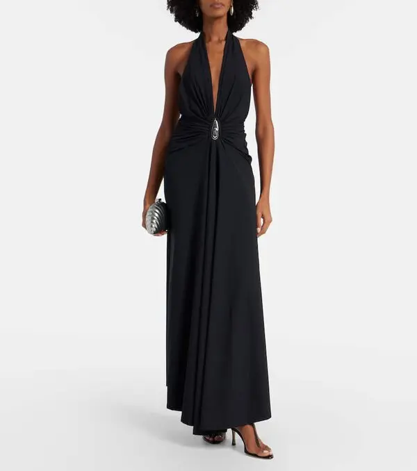 Christopher Esber Embellished Ruched Jersey Maxi Dress - Black |  Editorialist